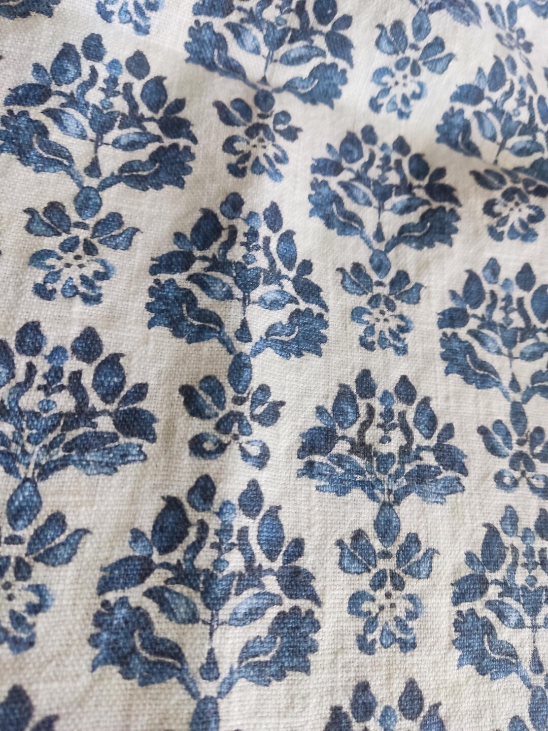 Blue Tree Print Heavy Weight Linen Fabric by the Yard by the Meter 150 ...