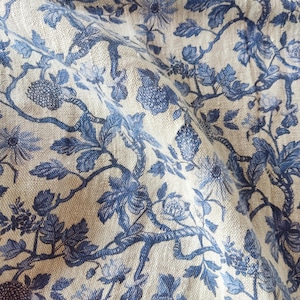 Blue Tree Print Heavy Weight Linen Fabric by the Yard by the Meter 150 ...