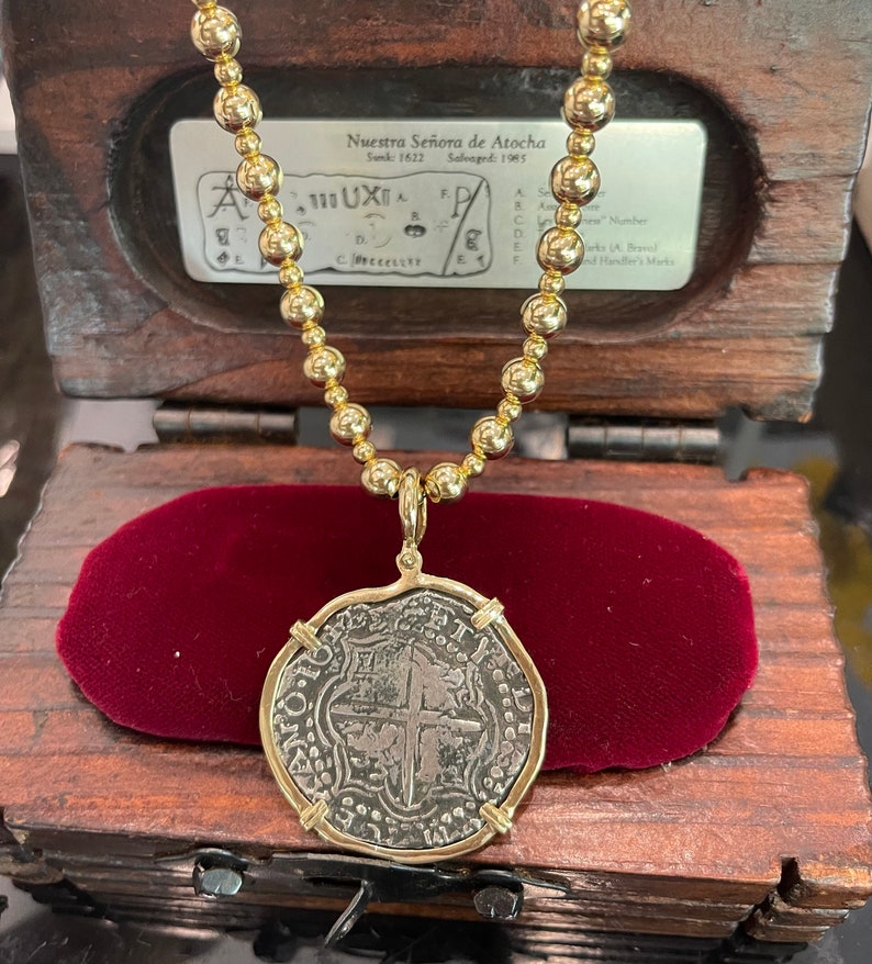 Heavy Atocha Silver Coin Pendant in 14k Solid Gold Bezel and Bale With ...