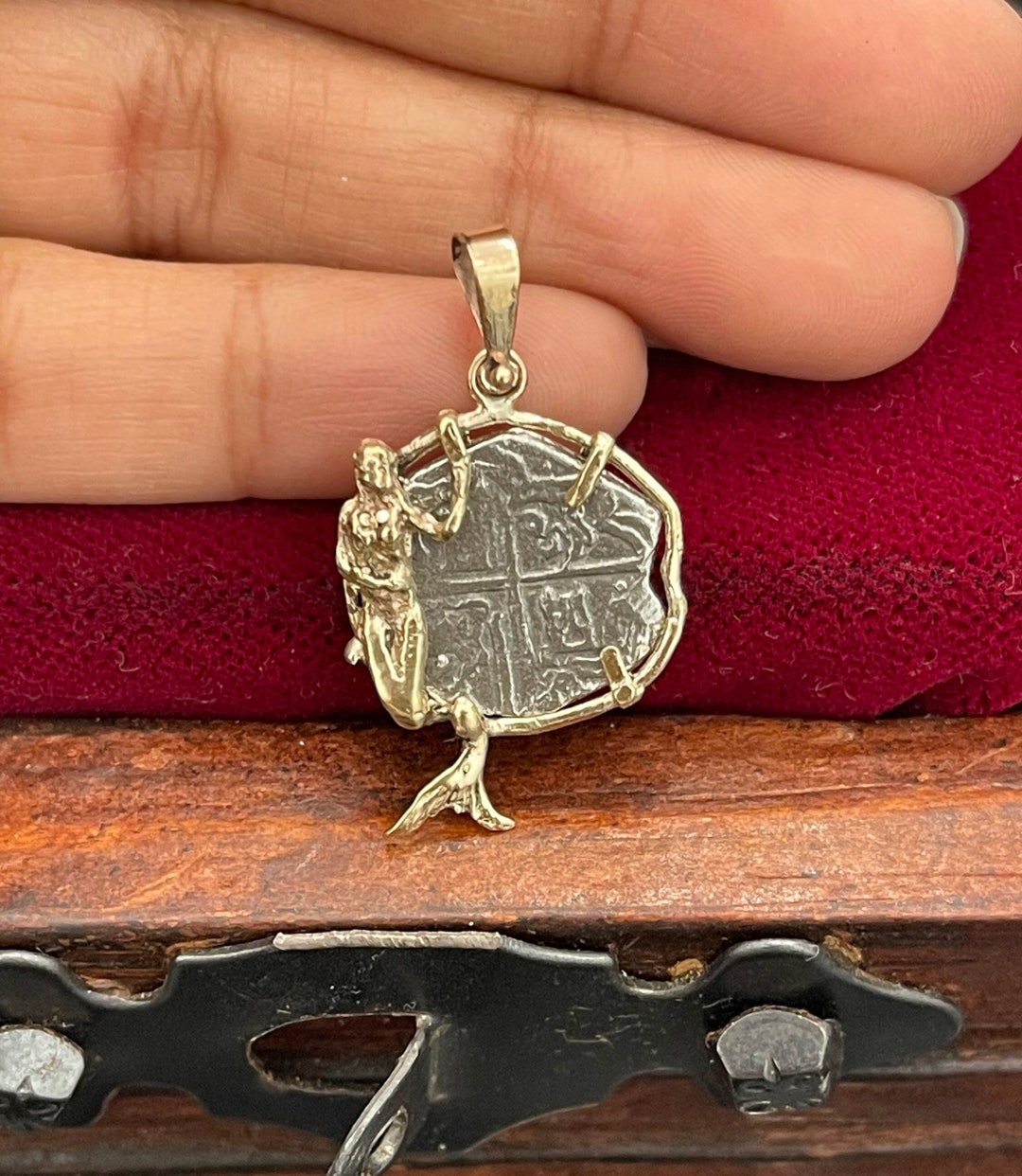 Atocha Shipwreck Silver Coin Pendant: 14k Gold Mermaid Bezel - Etsy