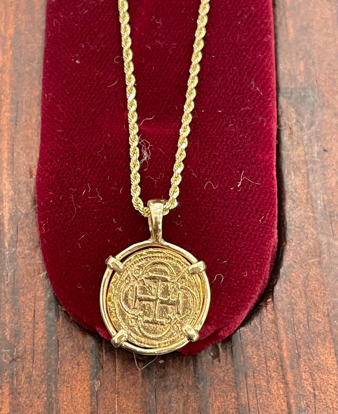 14k Gold Atocha Coin Pendant With 10k Solid Rope Chain 20” Long - Etsy