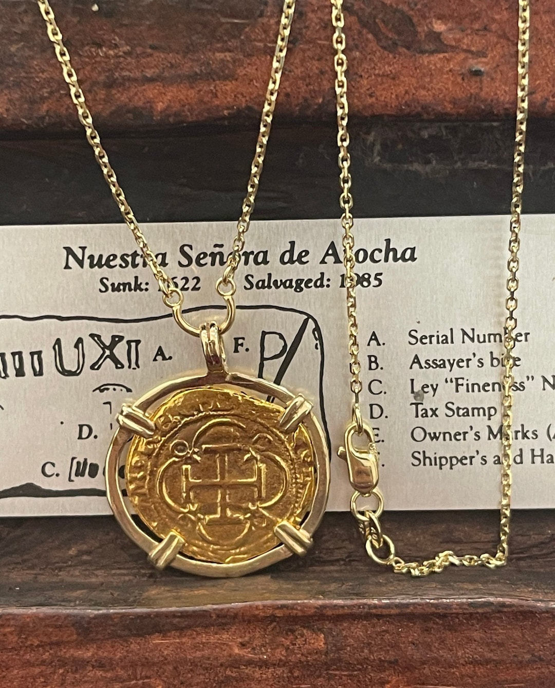 Atocha Shipwreck Gold Coin Pendant With 14k Gold Chain Adjustable 16 ...