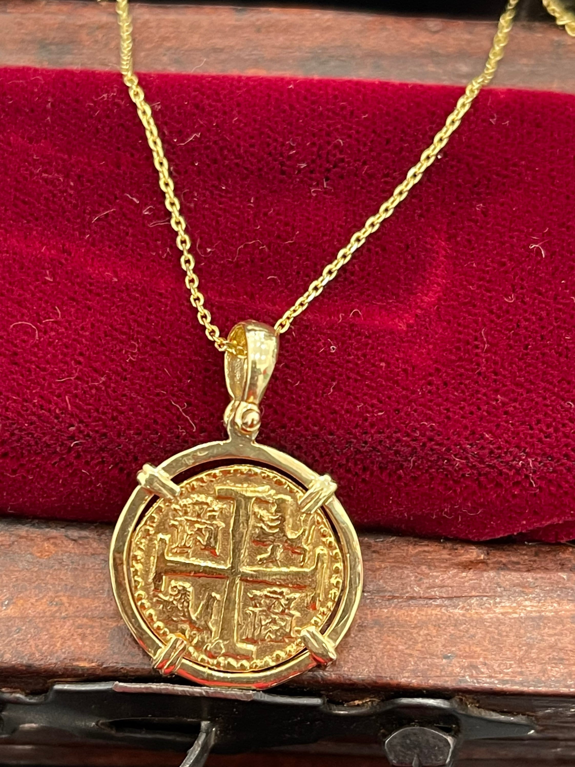 14k Gold Atocha Shipwreck Coin Pendant - Mel Fisher Treasure, 20” Chain ...