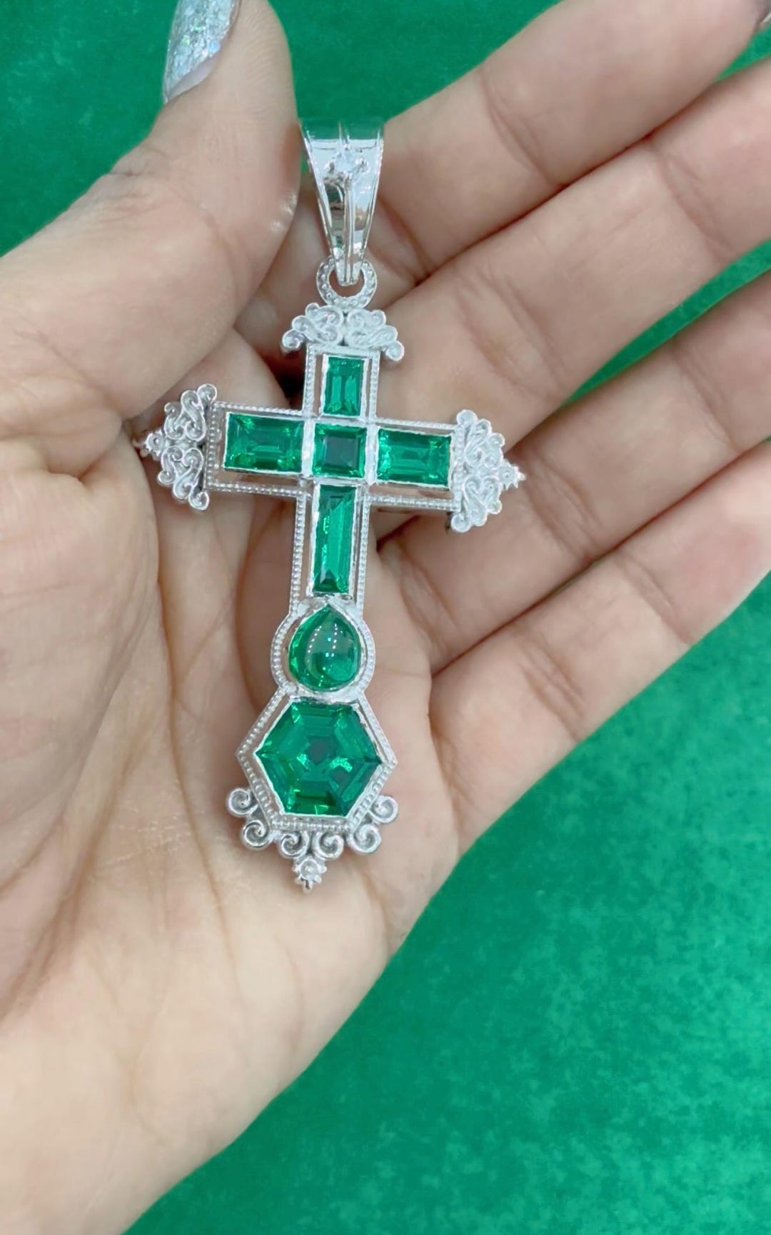 925 Sterling Silver Atocha Cross Emerald Pendant - Etsy
