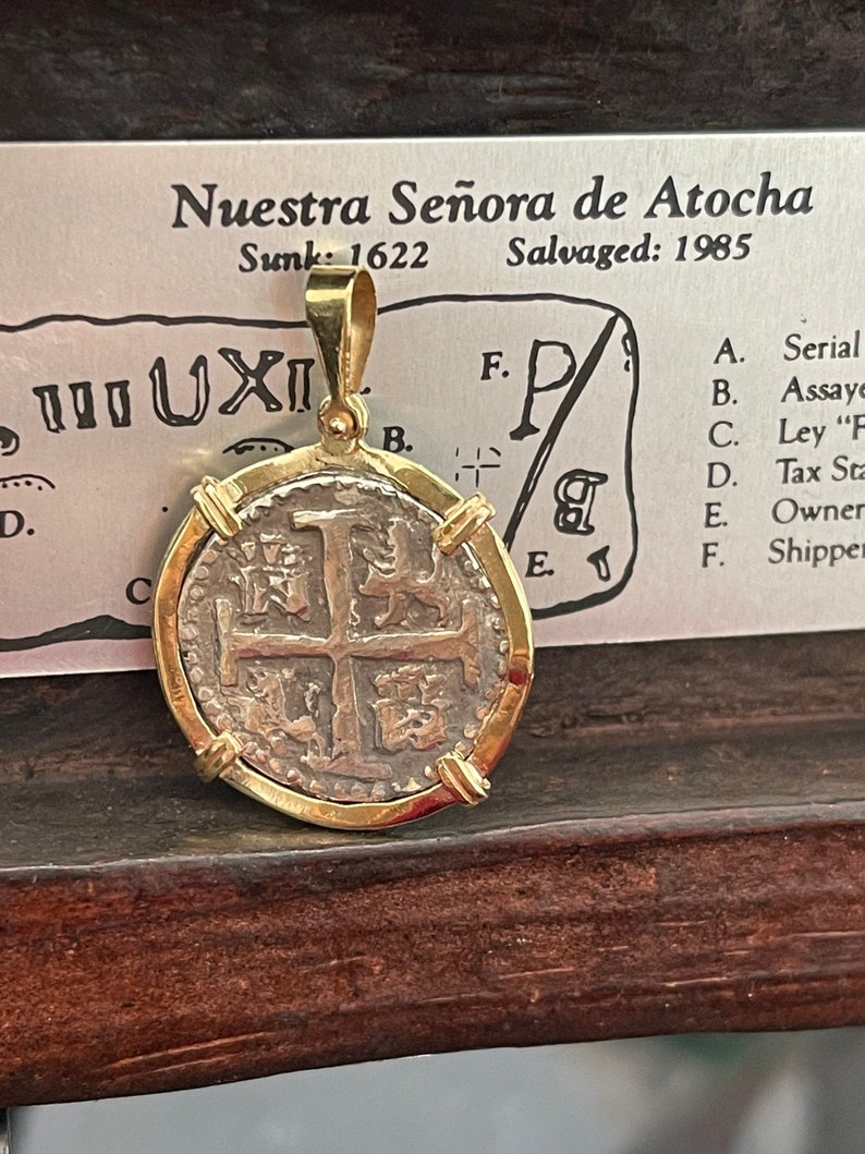 Atocha Shipwreck Treasure Mel Fisher Silver Coin Pendant in 14kt Solid ...