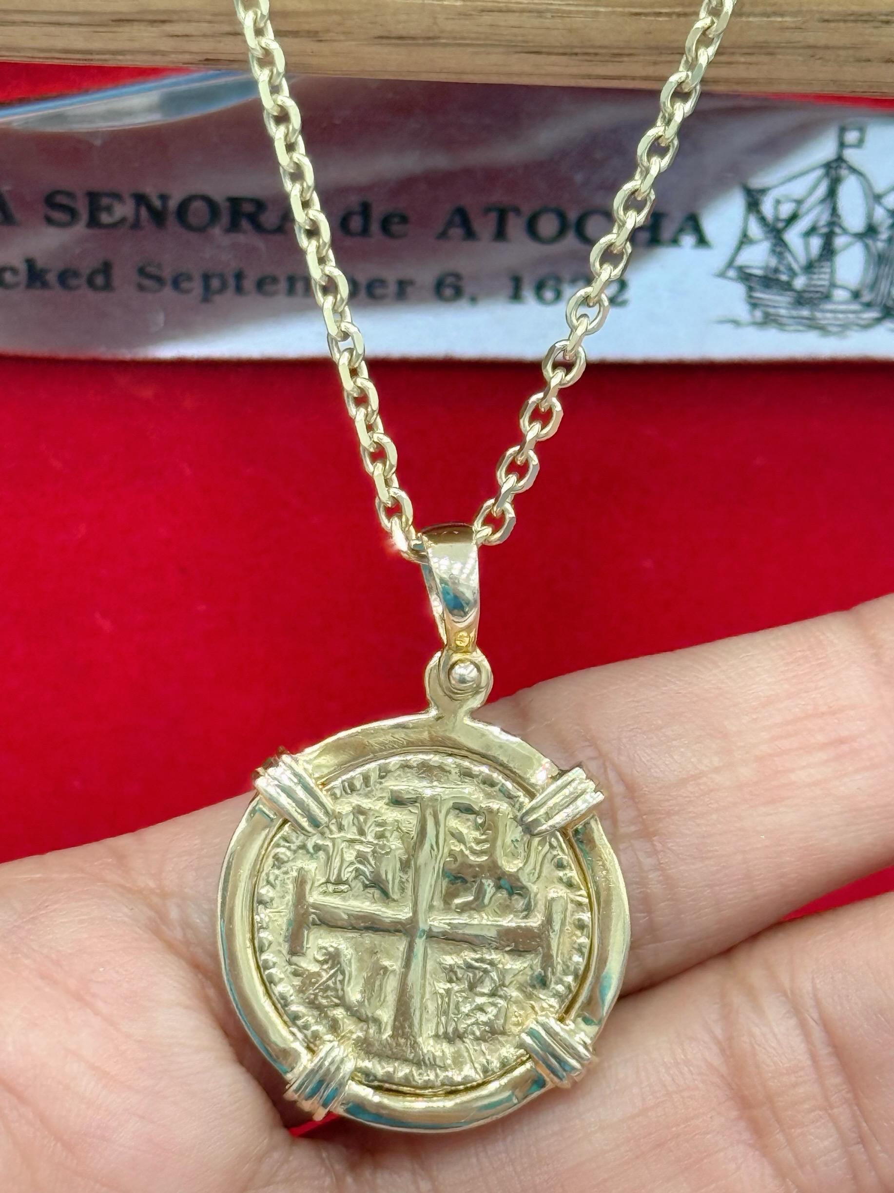 14k Solid Gold Atocha Treasure Coin Pendant - Mel Fisher, 20” Chain - Etsy