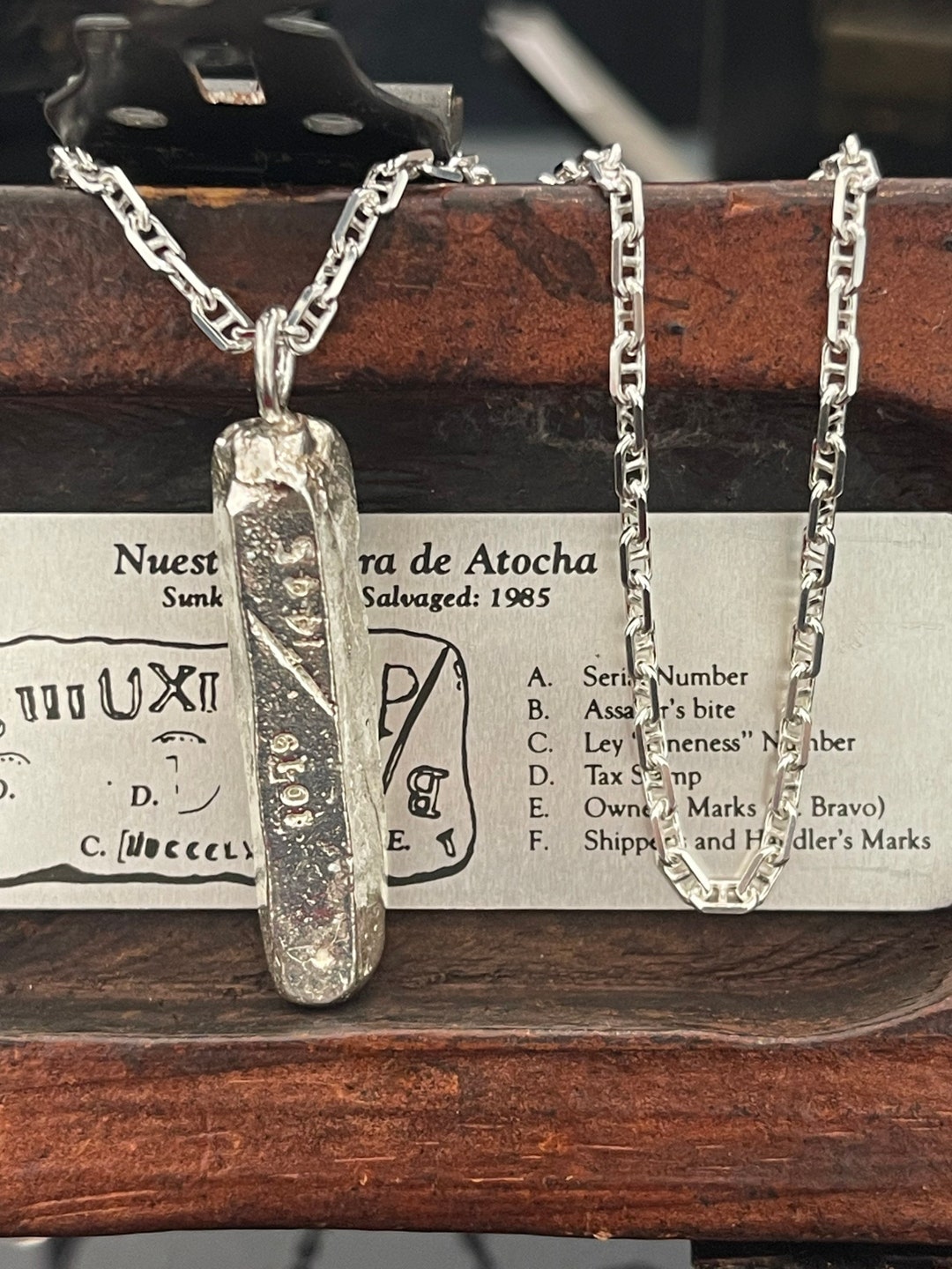 Atocha Silver Solid Bar Pendant With 925 Sterling Silver Anchor Chain ...