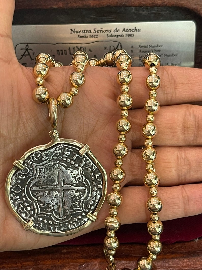 Heavy Atocha Silver Coin Pendant in 14k Solid Gold Bezel and Bale With ...