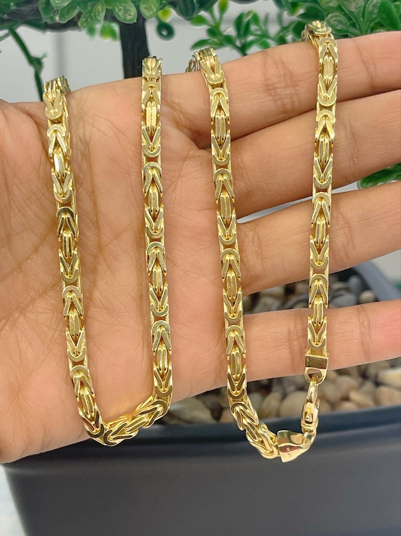 14K Solid Gold Byzantine Chain - 4MM King's Chain - Etsy