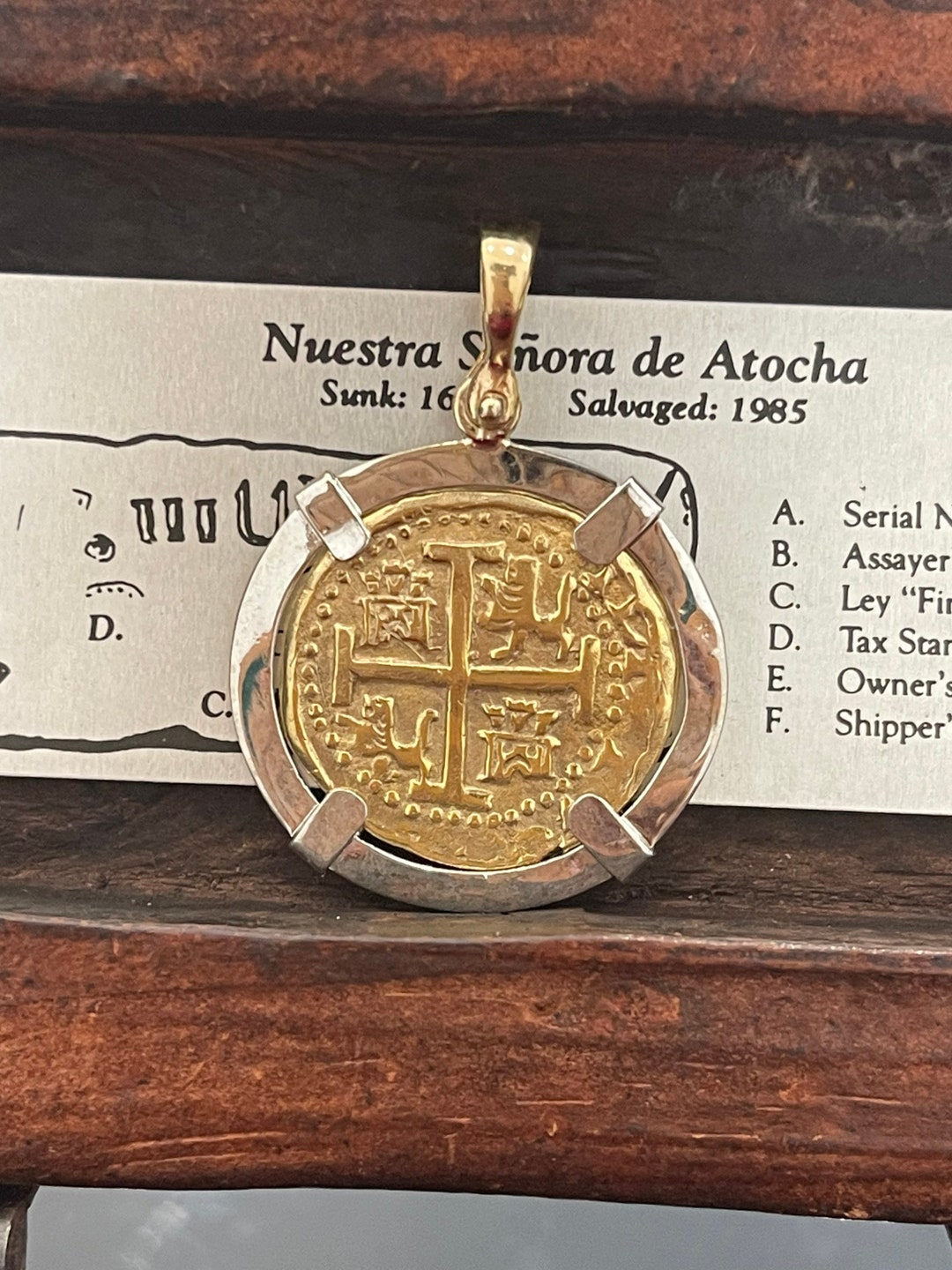 14k Solid Gold Atocha Coin Pendant: White Gold Bezel - Etsy