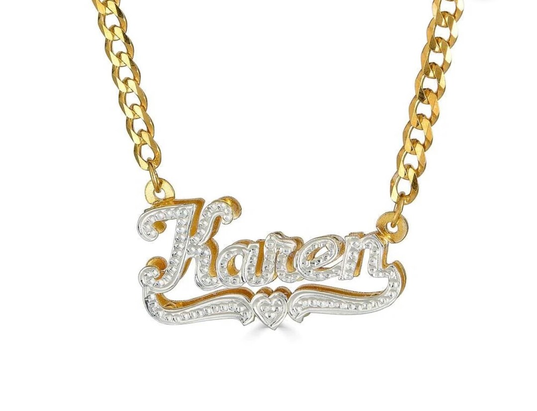 14k Daimond Accent Double Plated Name Plate Pendant With a Chain - Etsy