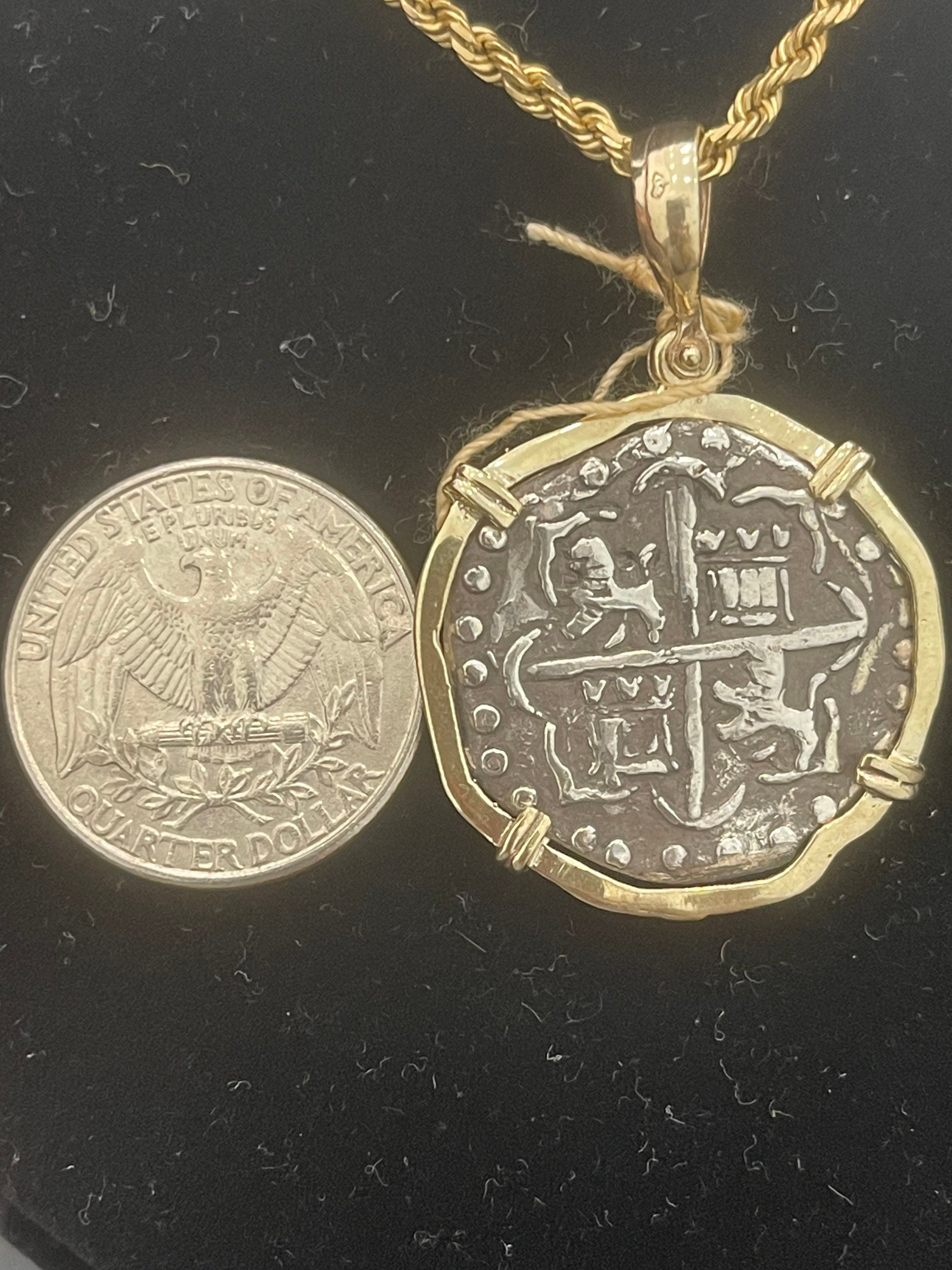 Atocha Shipwreck Treasure Mel Fisher Silver Coin Pendant in 14kt Solid ...