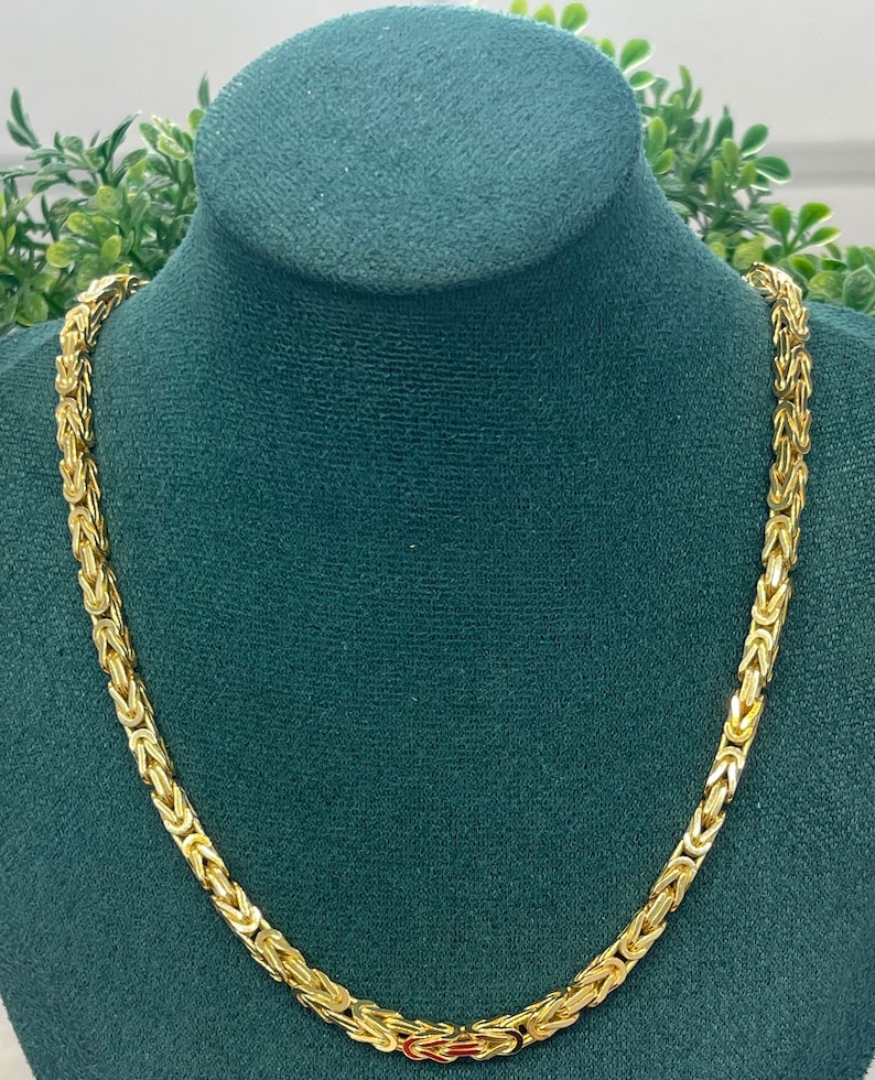 14K Solid Gold Byzantine Chain - 4MM King's Chain - Etsy