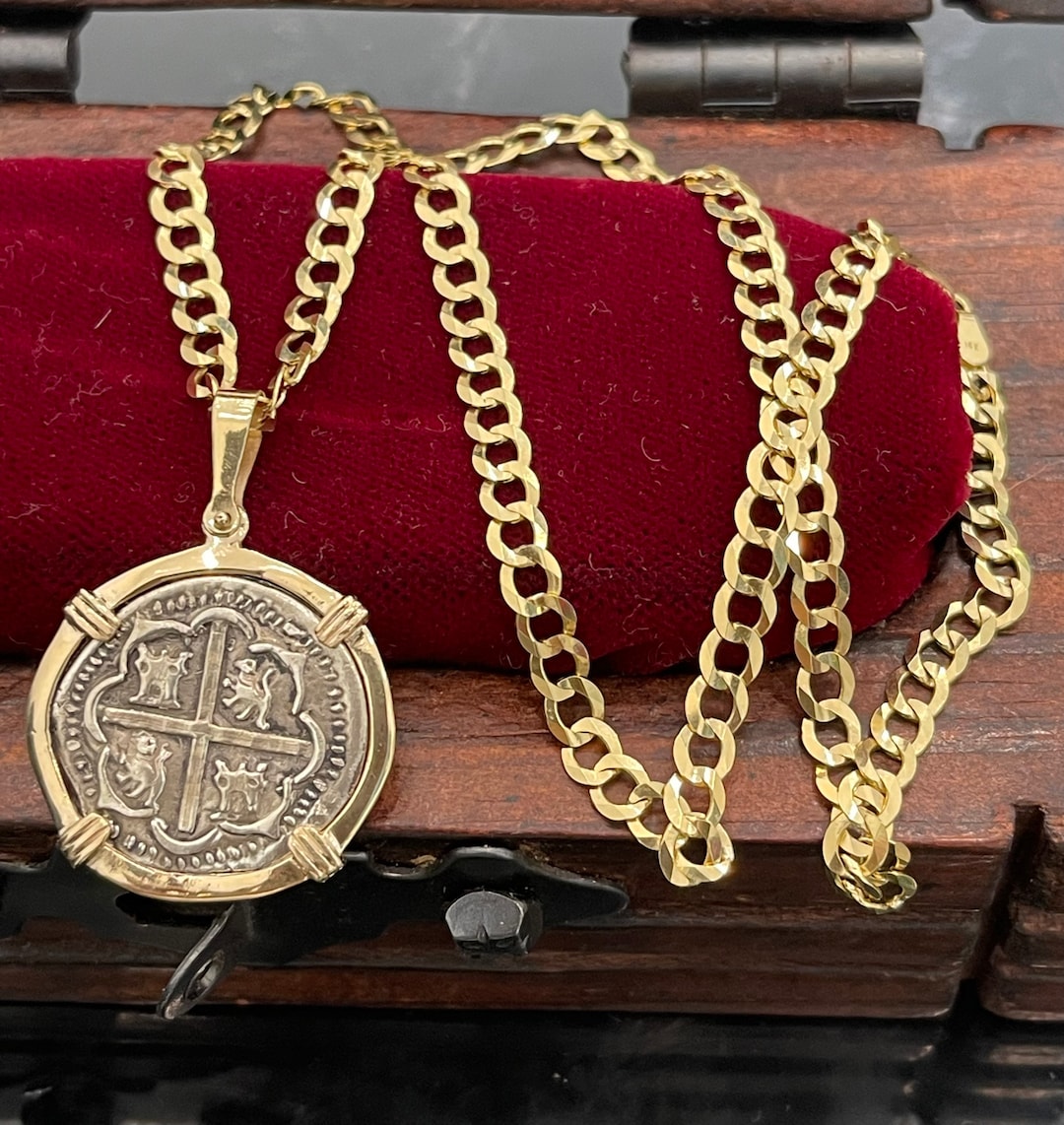 Atocha Shipwreck Coin Pendant in 14k Gold Bezel With 14k Solid Gold ...