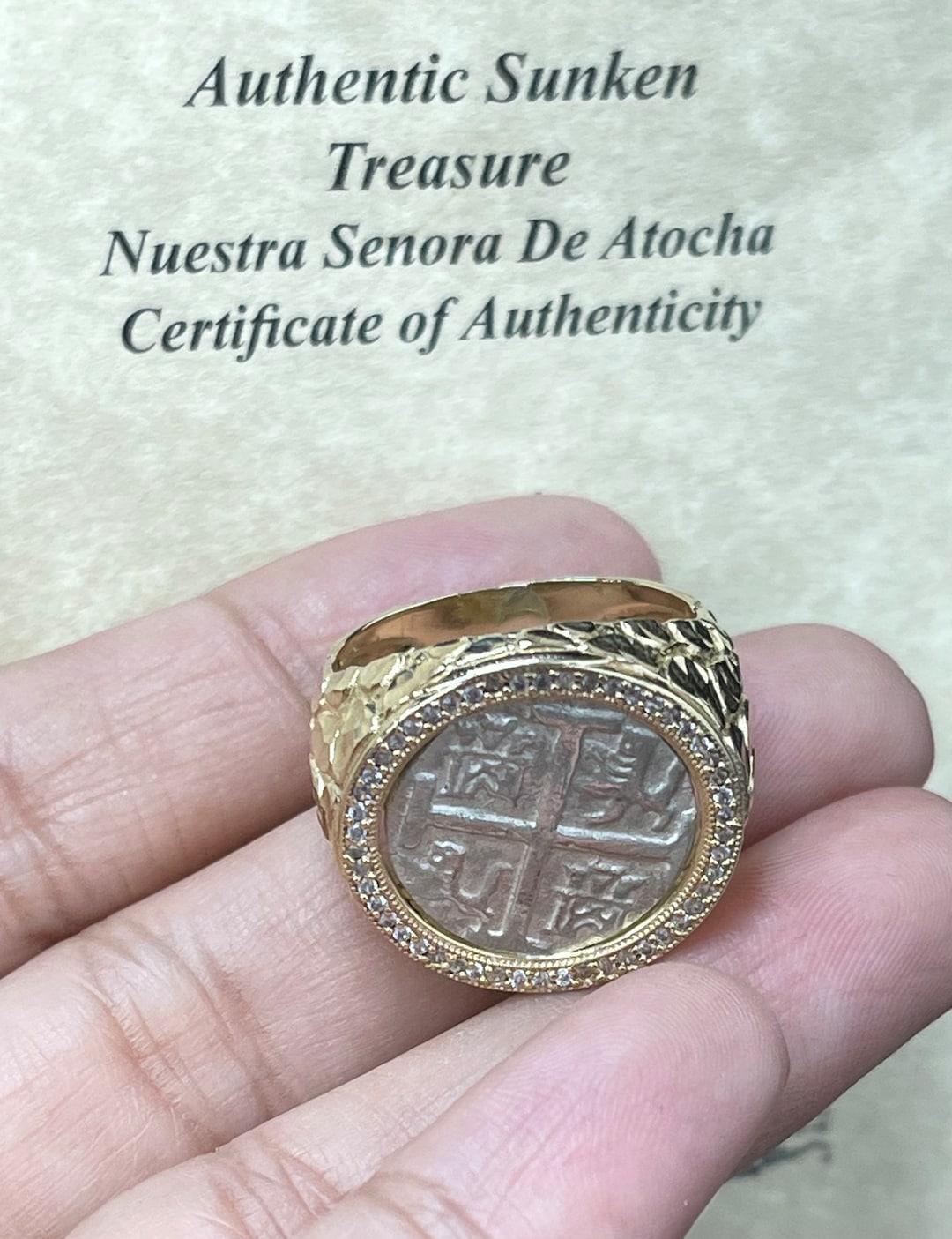 Gorgeous Atocha Shipwreck Ring in 10k Solid Gold Bezel Abs Band With ...