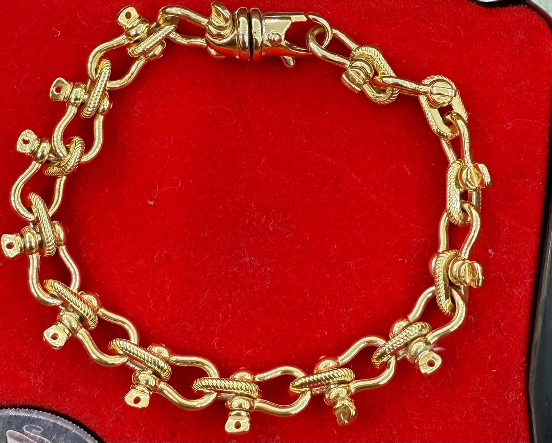 14k Solid Real Gold Heavy Handmade Shackle Link Bracelet 9.5mm - Etsy