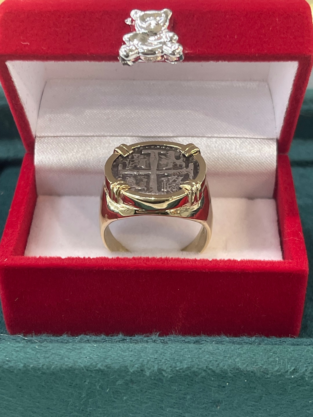 14k Solid Gold Atocha Coin Ring Set in Atocha Silver Coin Made From ...