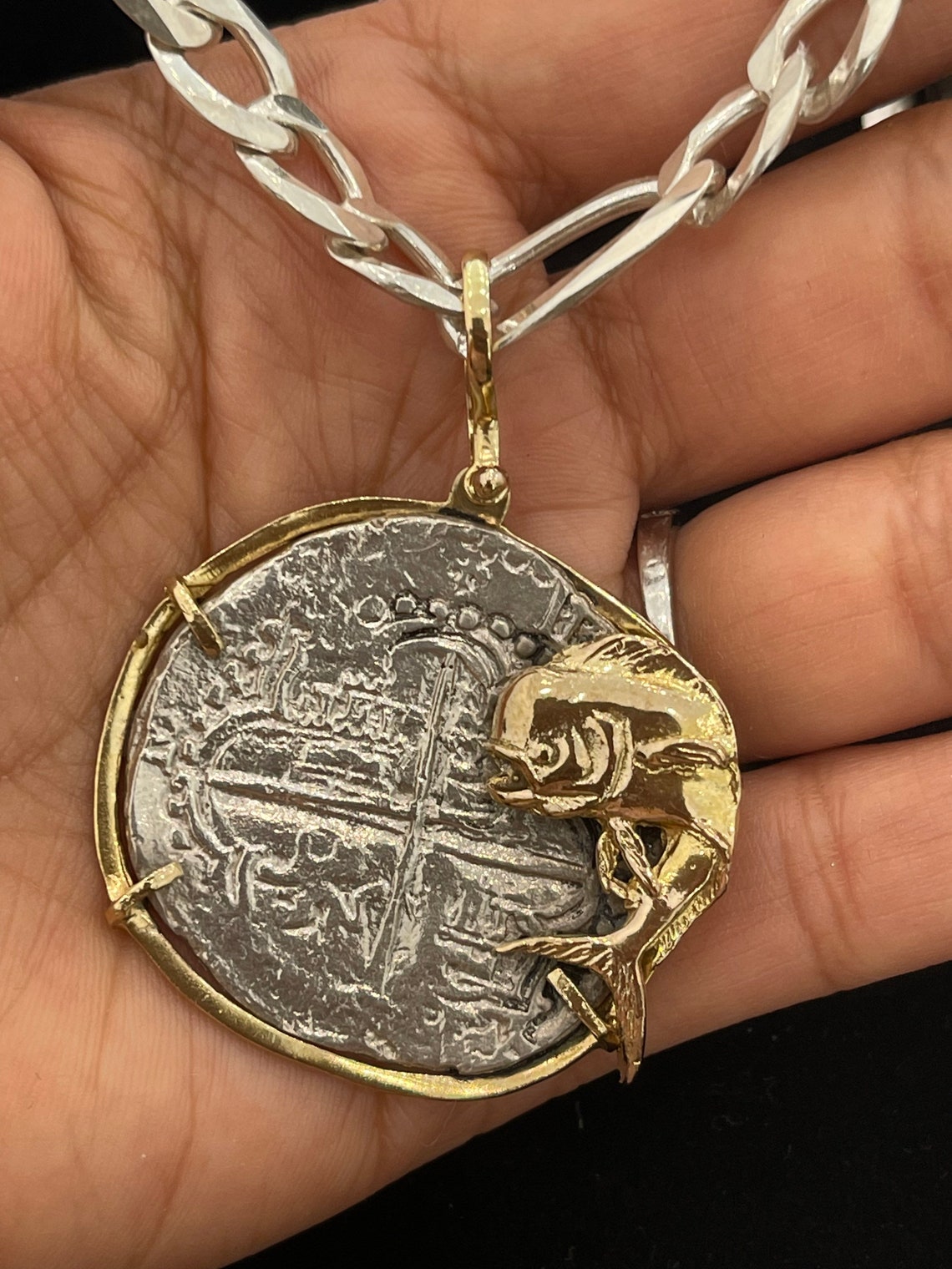 Atocha shipwreck coin pendant in 14kt solid gold fish bezel | Etsy