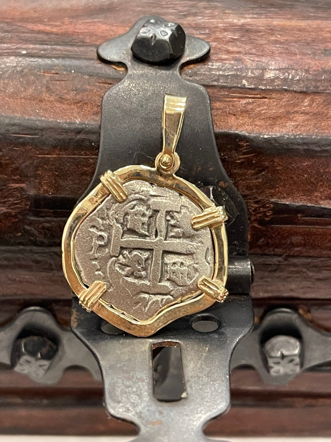 Atocha Shipwreck Odd Shape Silver Coin Pendant in 14k Solid Gold Bezel ...