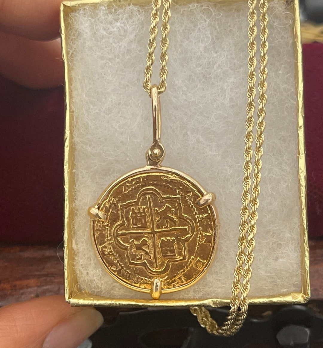 14k Gold Atocha Coin Pendant With 14k Gold Rope Chain 20” Long - Etsy