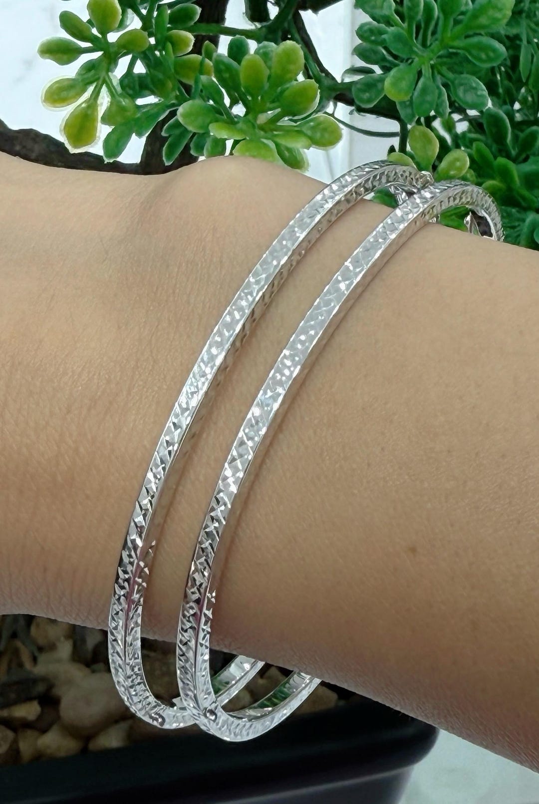10k Real White Gold Light Weight Bangle 7.5 Inches 2.5mm - Etsy