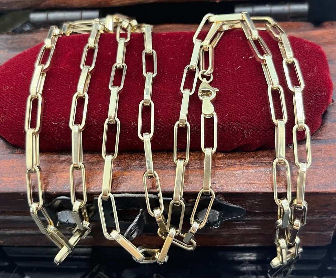 10k Gold Semi Solid Unisex Paper Clip Chains - Etsy
