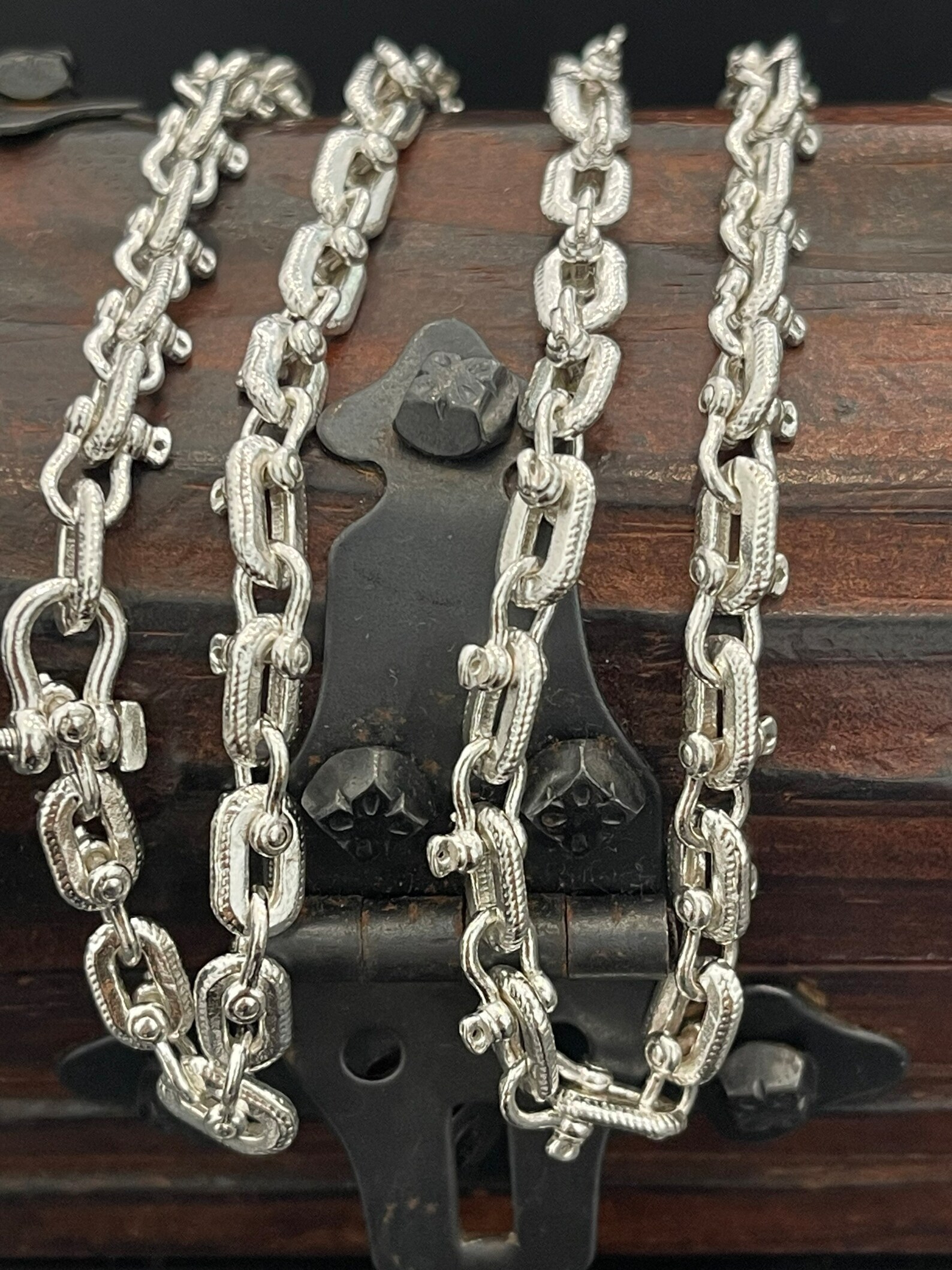 Handmade Solid Heavy 925 Sterling Silver Shackle Chain 6.3mm 24” Long ...