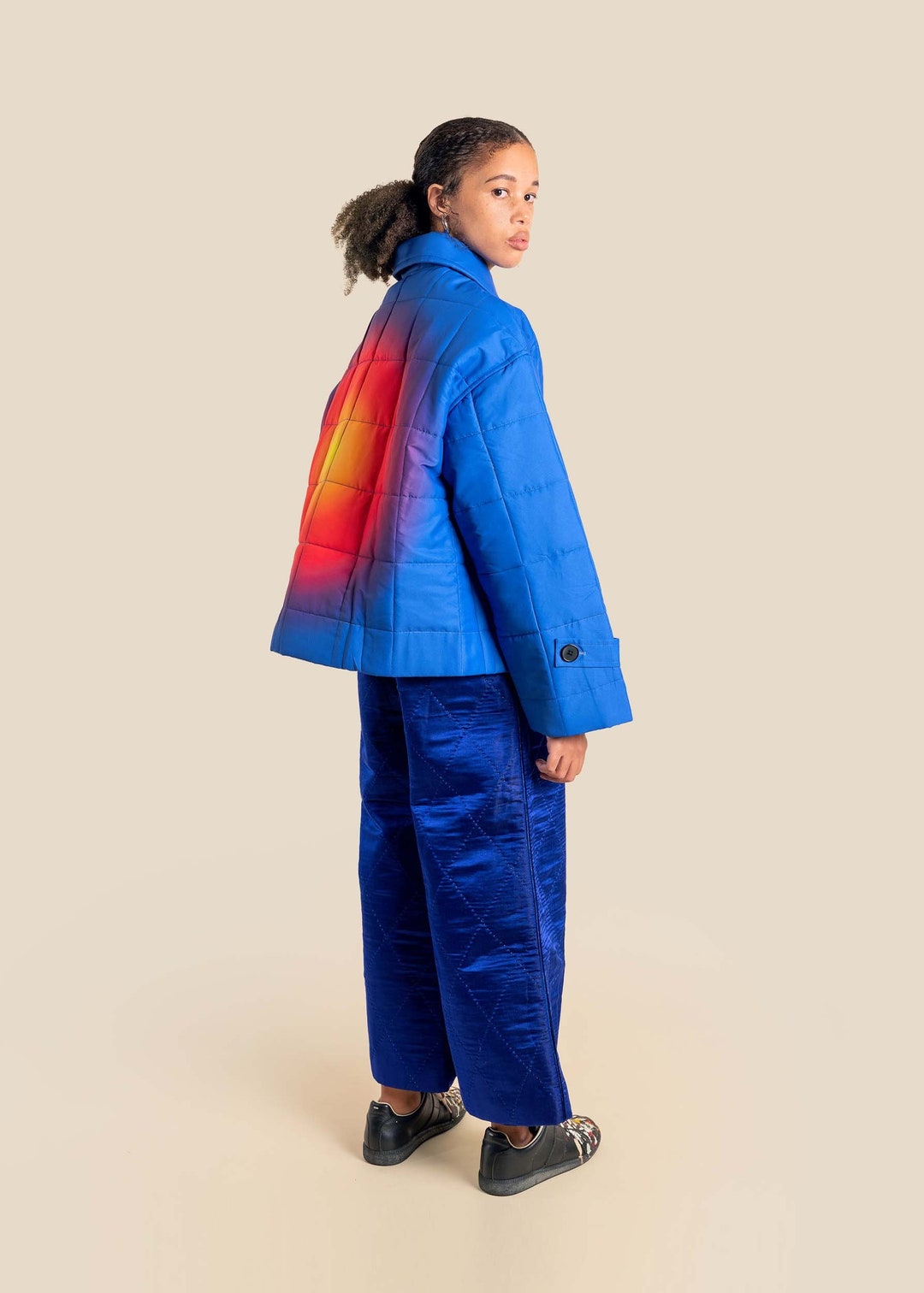 Quilted Jacket / Gradient Blue Jacket/puffed Jacket/puffer Jacket/mid ...