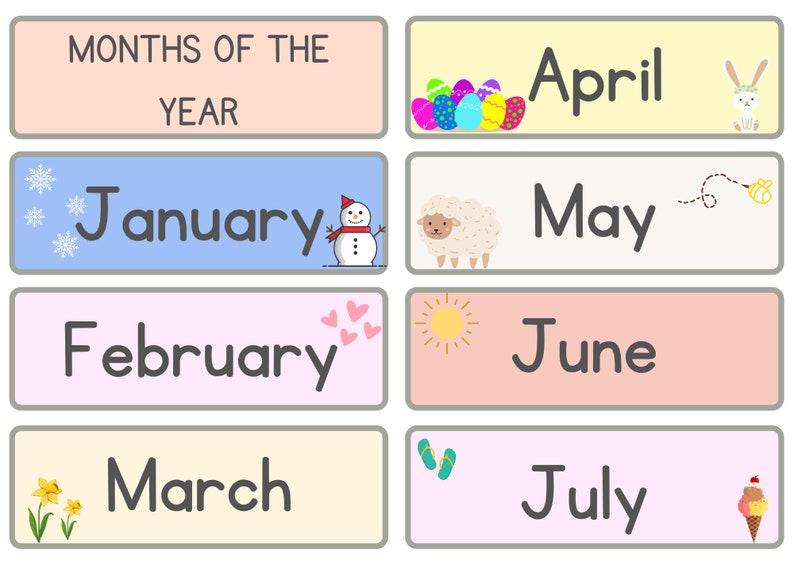 Months of the Year Flashcards - Etsy