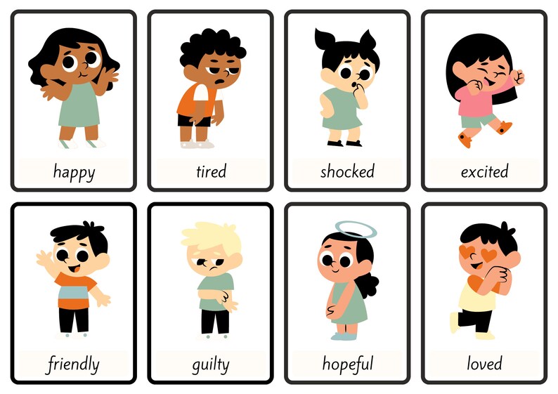 Emotions Flash Cards - Etsy