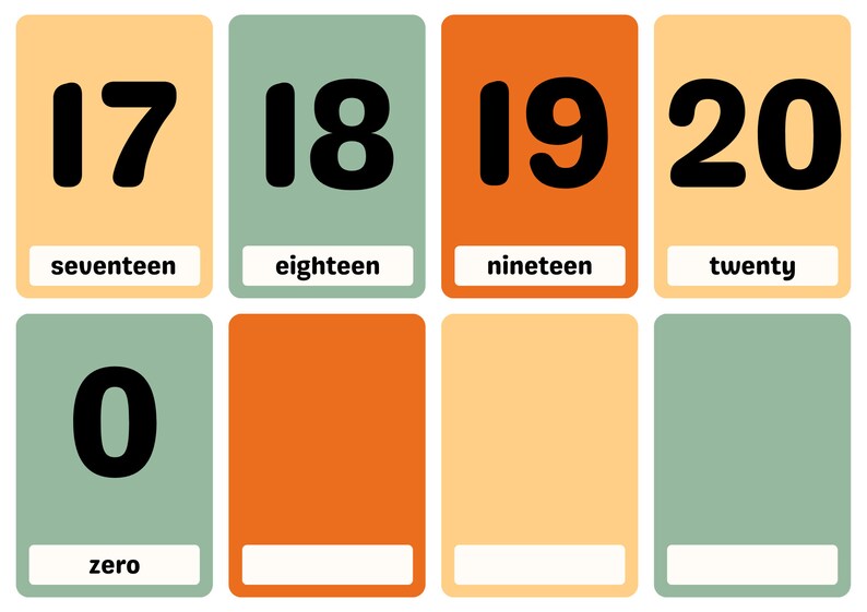 Number Cards 0-20 - Etsy