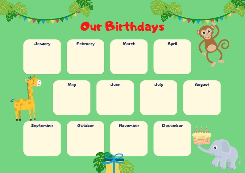Our Birthdays Tracker- Jungle Theme - Etsy