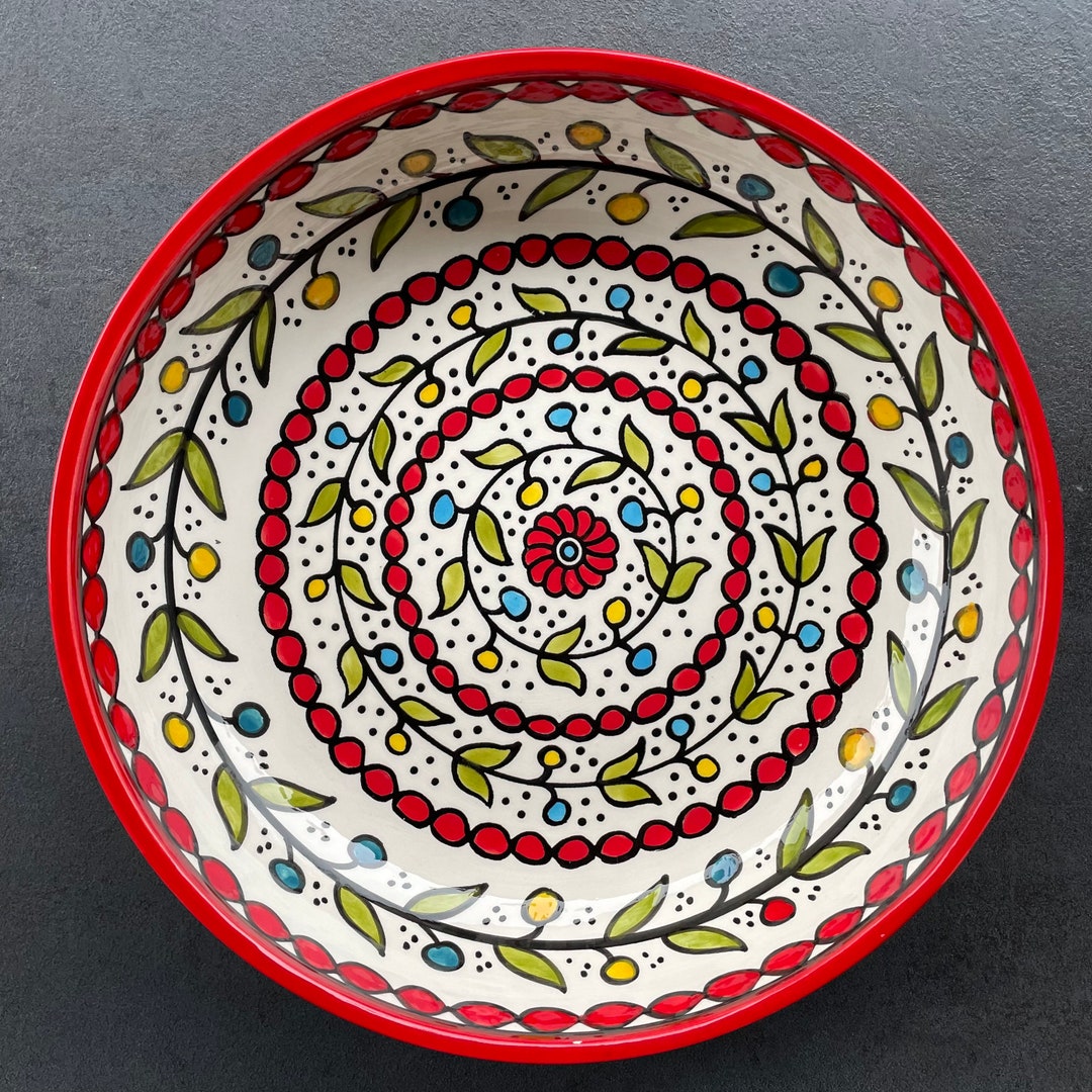 Large Red Fruit Bowl From Palestine - Etsy