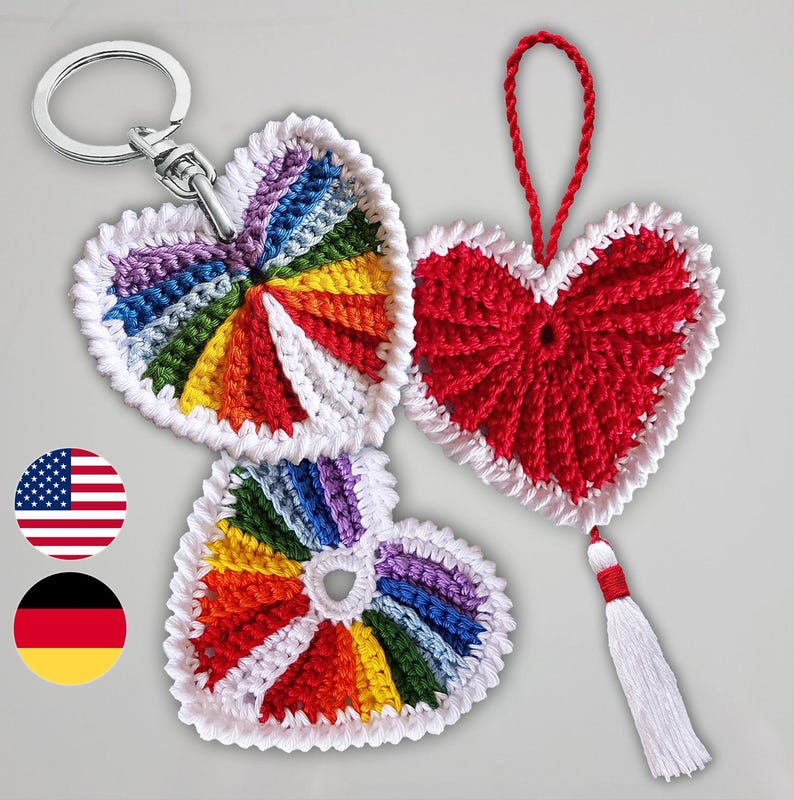 Corazón Arcoiris 9 cm Patrón de Ganchillo DE/EN, PDF Llavero para ...