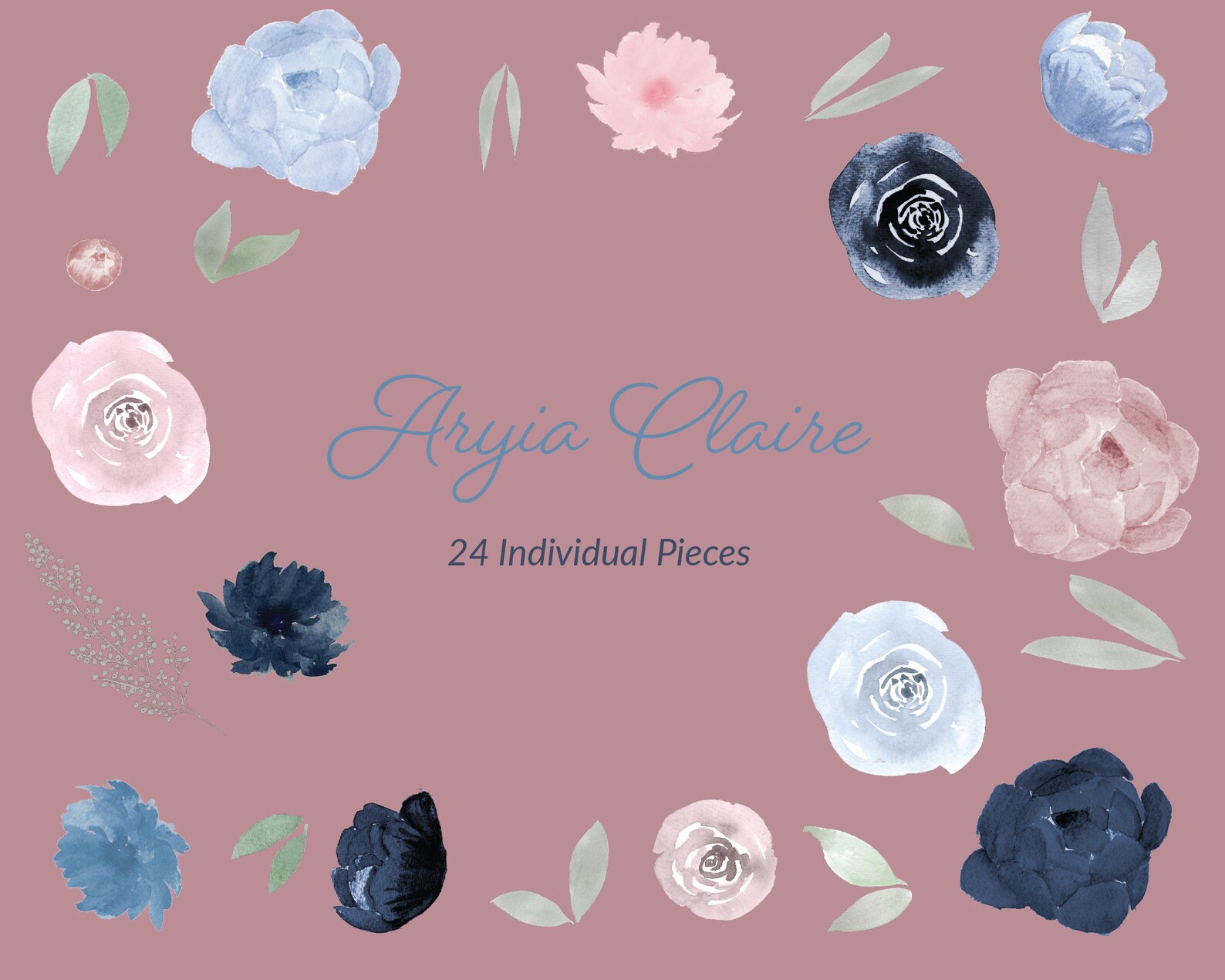Navy & Blush Watercolor Floral Clipart Wedding Floral Floral Drop ...