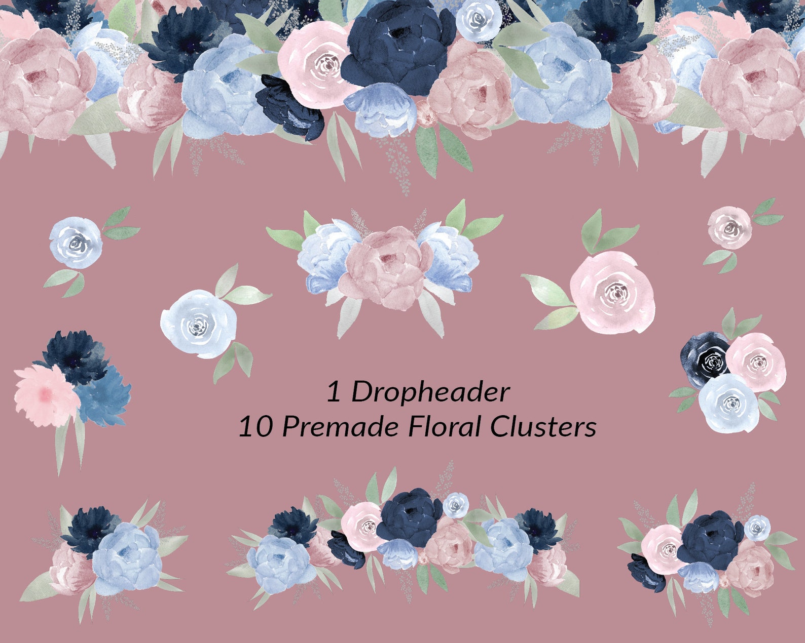 Navy & Blush Watercolor Floral Clipart Wedding Floral Floral Drop ...