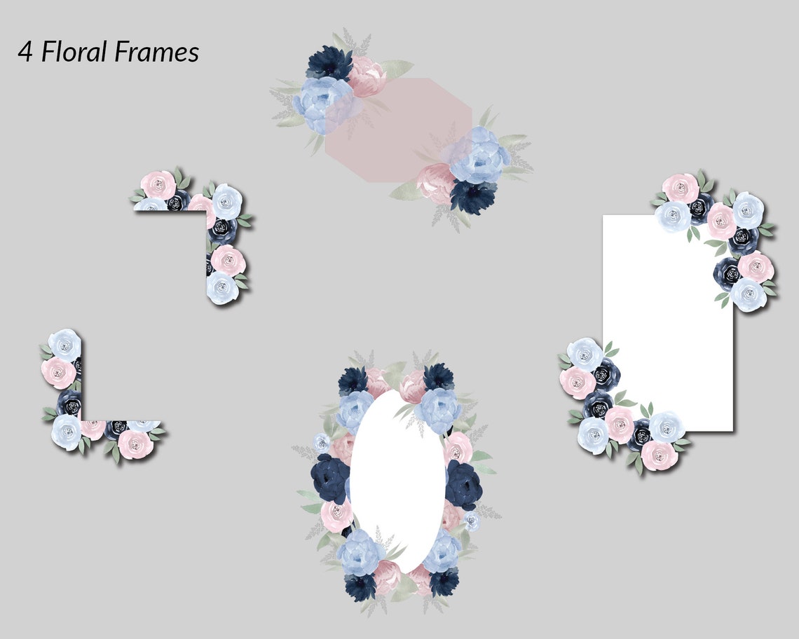 Navy & Blush Watercolor Floral Clipart Wedding Floral Floral Drop ...