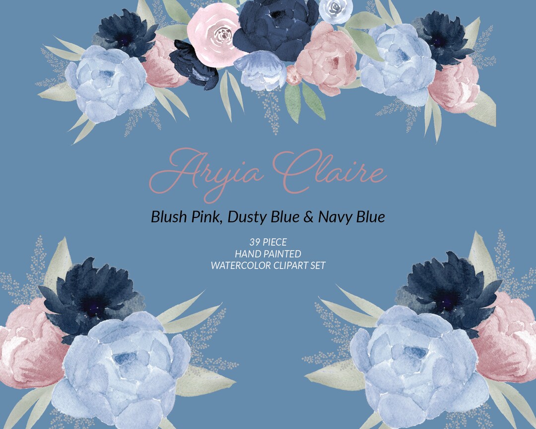 Navy & Blush Watercolor Floral Clipart Wedding Floral Floral Drop ...