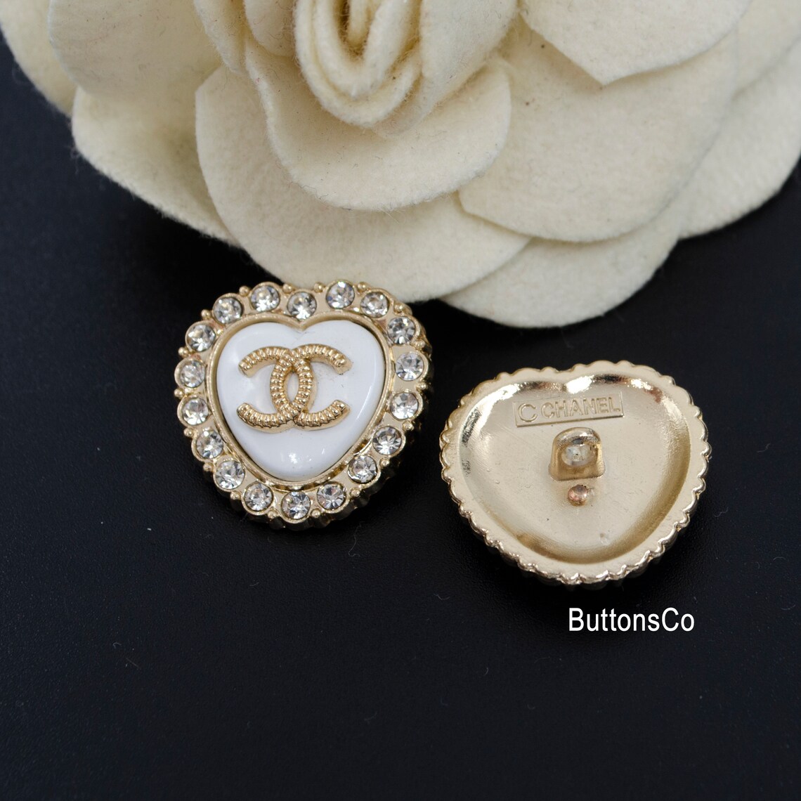 Vintage Chanel buttons Gold White Swarovski 22 mm. Stamped | Etsy