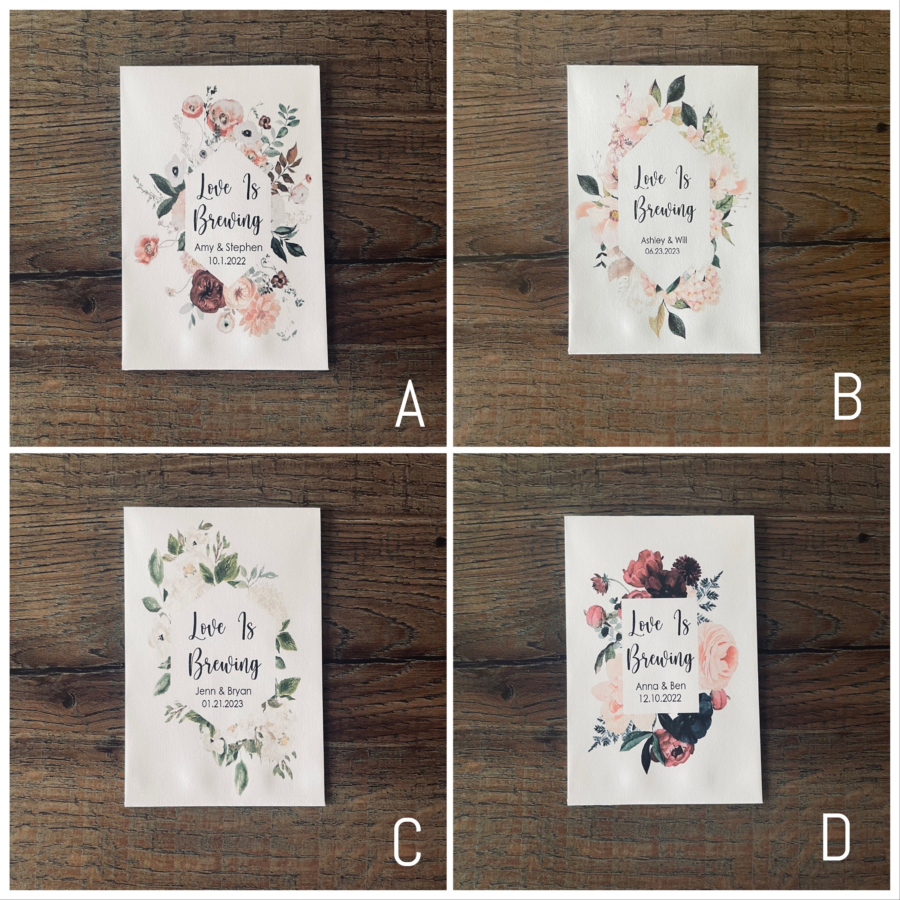 Tea Wedding Favors, Personalized Tea Bag Favors, Love is Brewing Favor ...