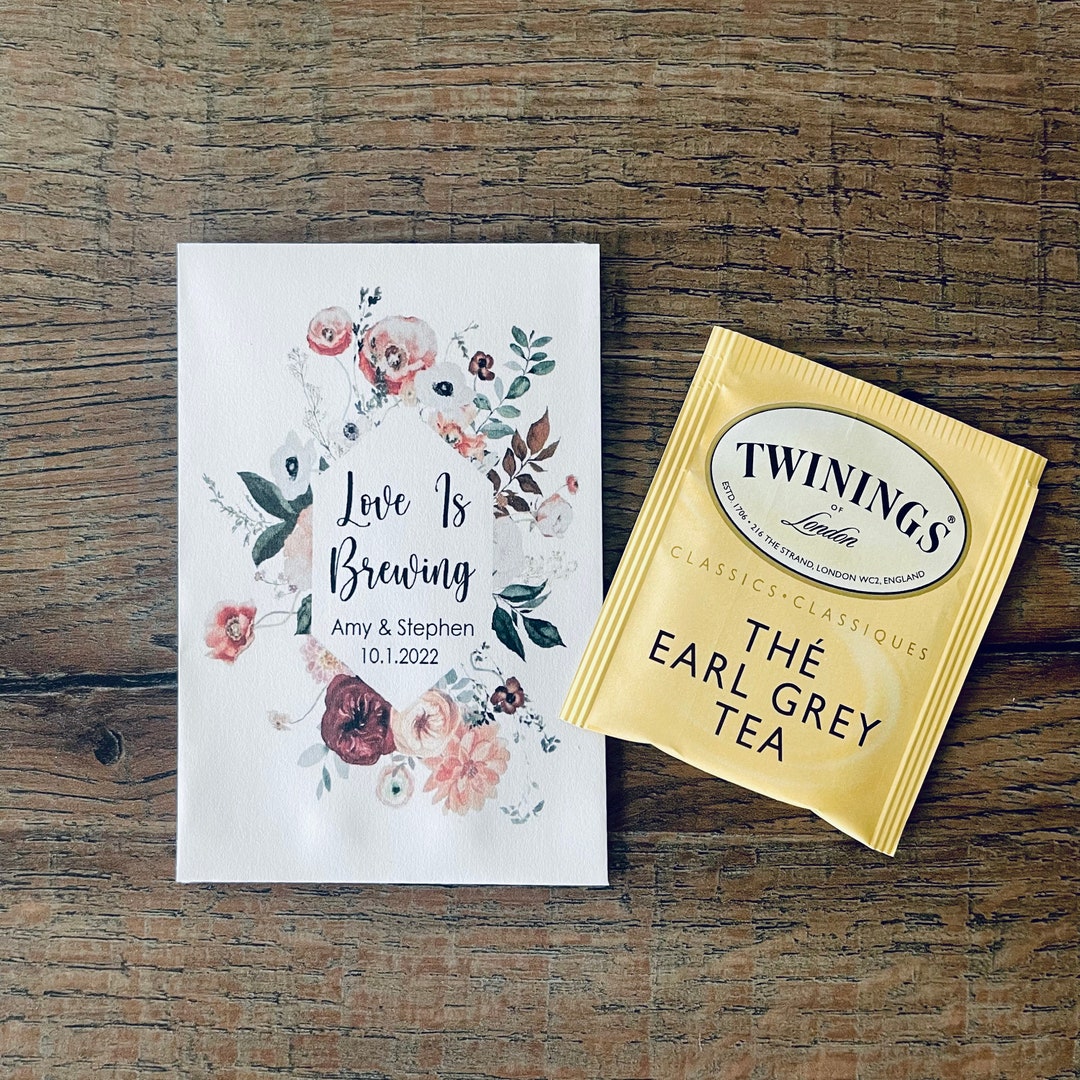 Tea Wedding Favors, Personalized Tea Bag Favors, Love is Brewing Favor ...