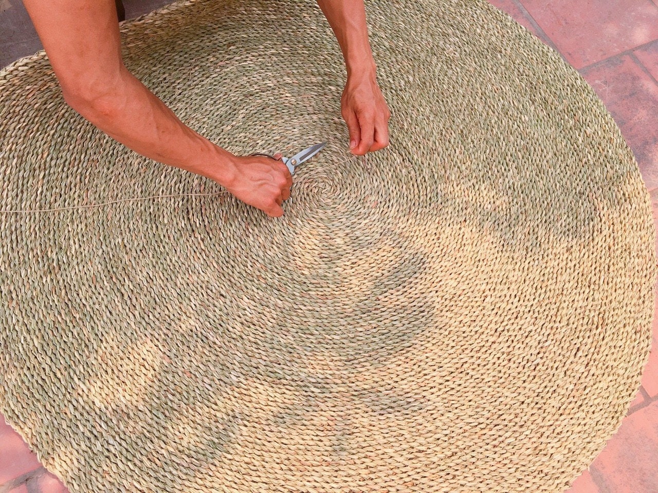 Plain Hand Woven Seagrass Round Rug Rustic Style Natural - Etsy