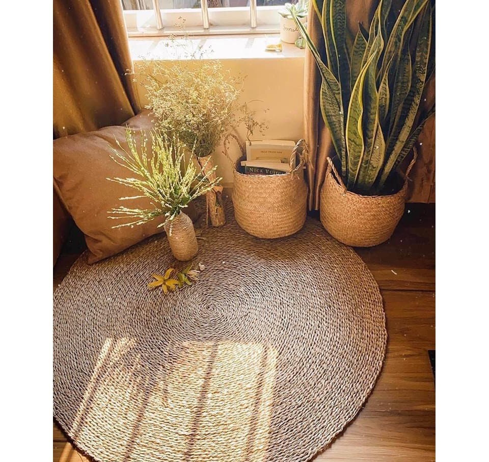 Plain Hand Woven Seagrass Round Rug Rustic Style Natural - Etsy