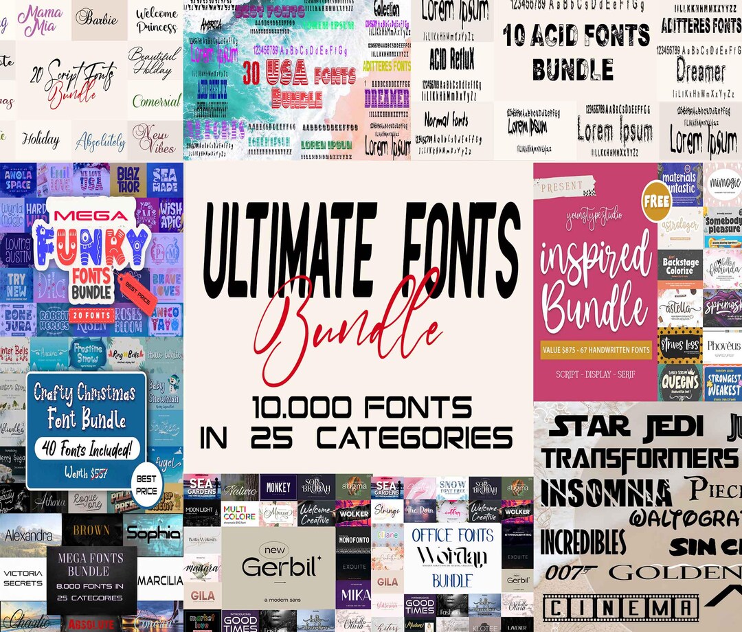 Ultimate Fonts Bundle 1000 Elegant Fonts in 20 Categories Script Fonts ...