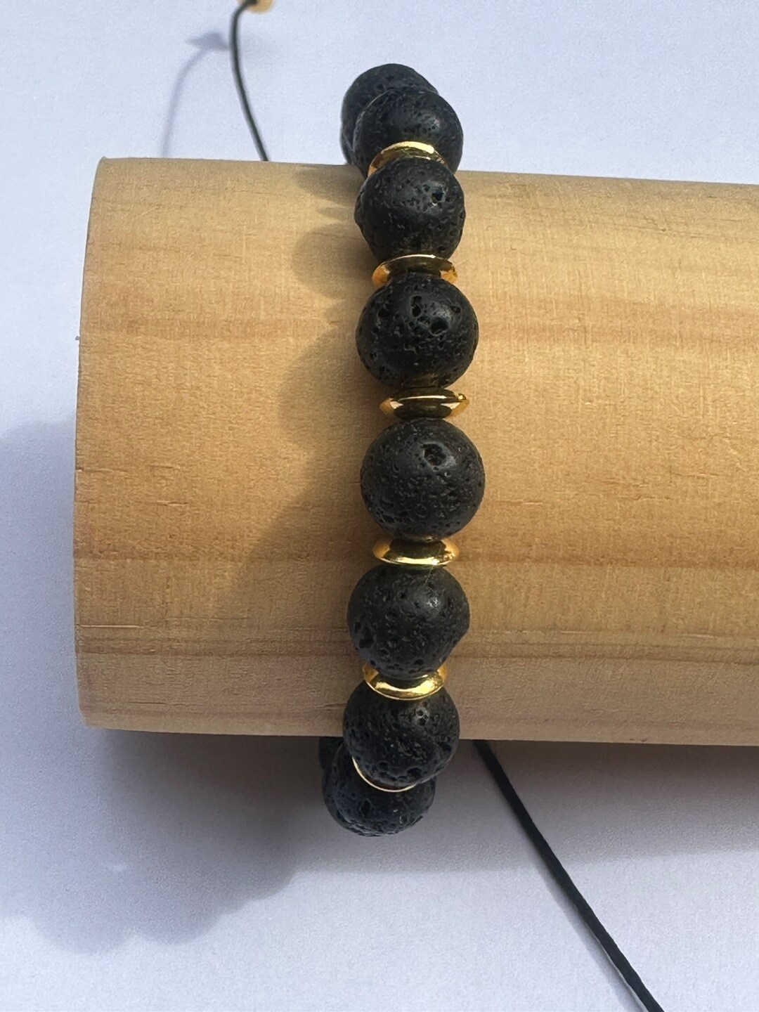 Lava Stone Bracelet-black Lava Rock Beads-black and Gold-mens Bracelet ...
