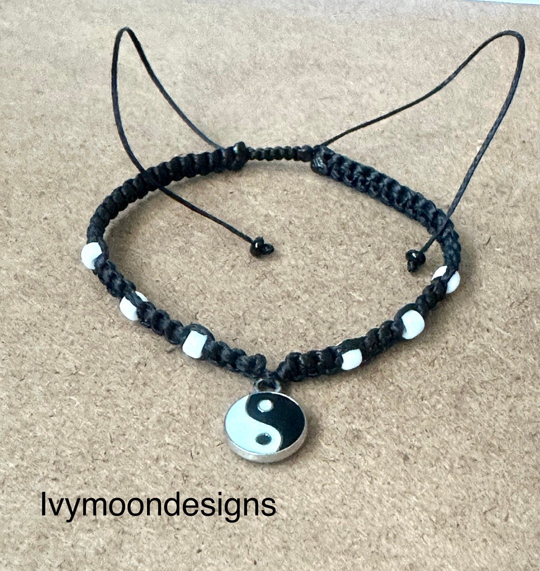 Enamel Yin Yang Bracelet-black and White-handmade Bracelet-life Balance ...