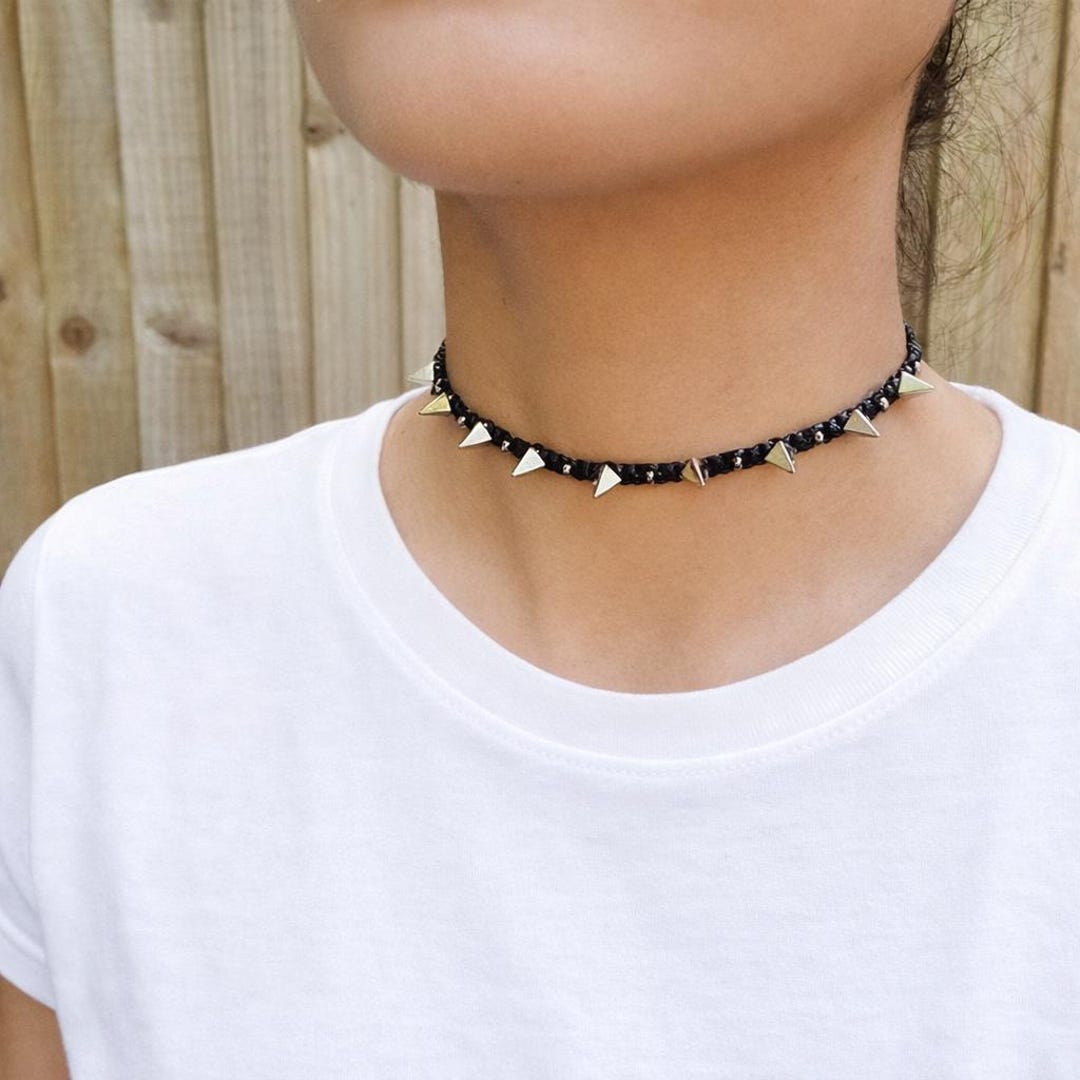 Black Choker-spike Choker-pyramid Spikes Choker-goth Choker-punk Choker ...