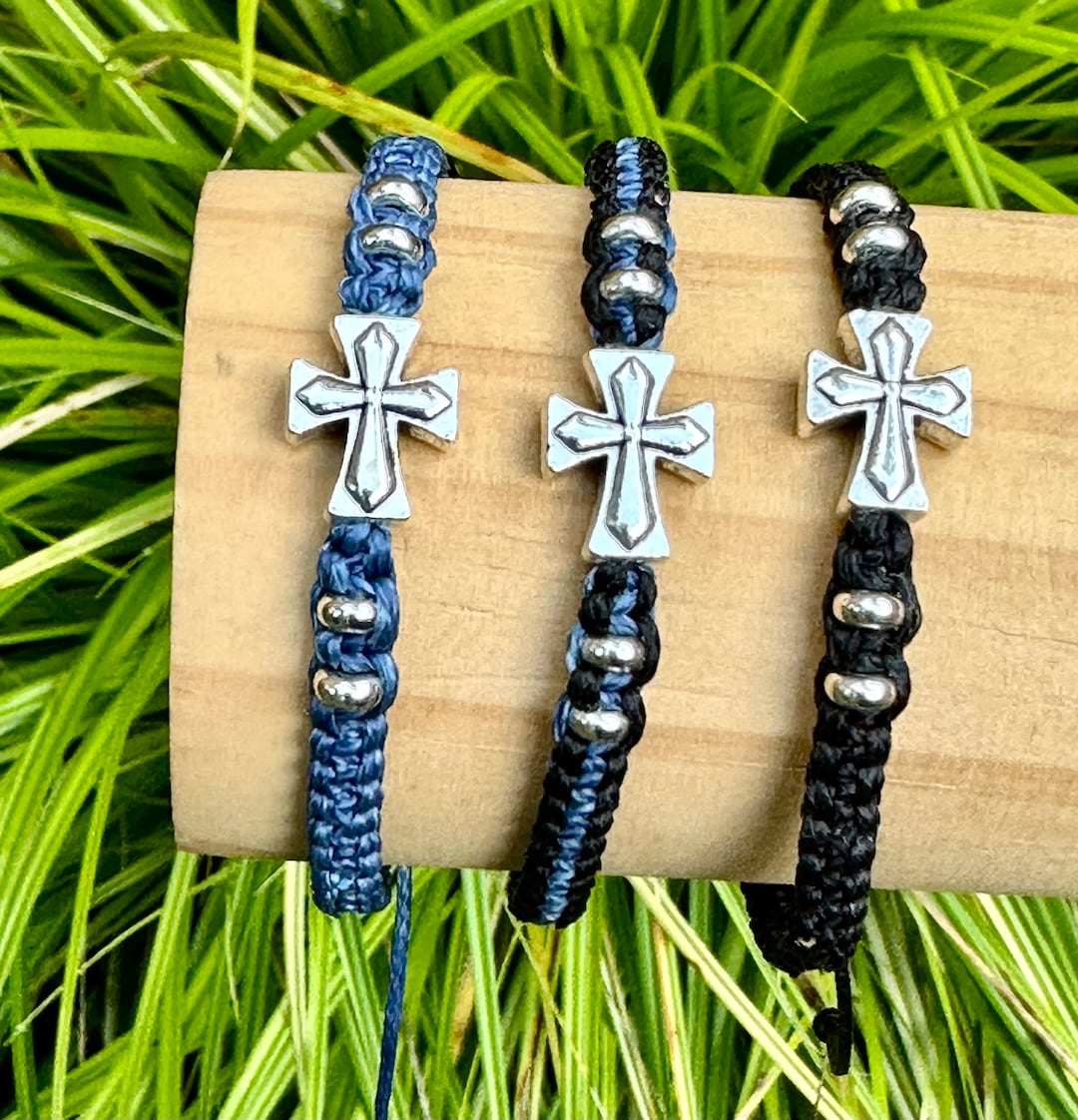 Braided Bracelet-cross Bracelet-mens Bracelet-blue&black-catholic ...
