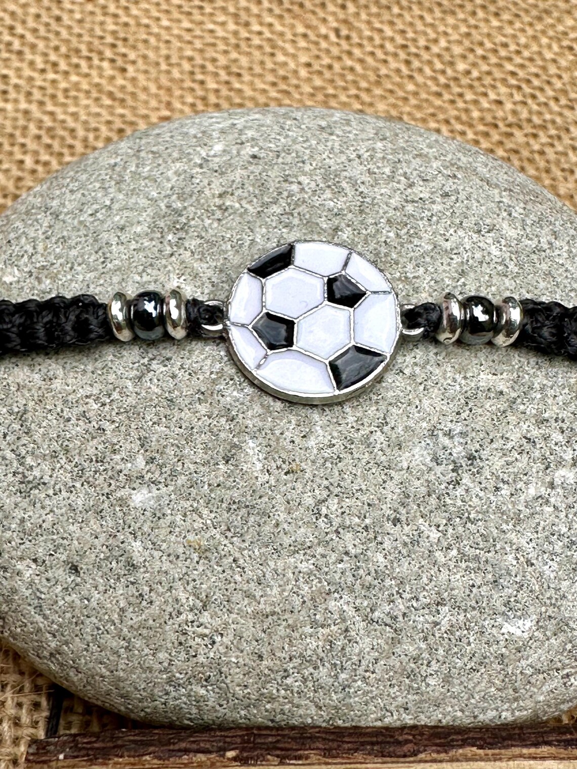Football Bracelet-enamel Soccer Bracelet-black Bracelet-handmade ...