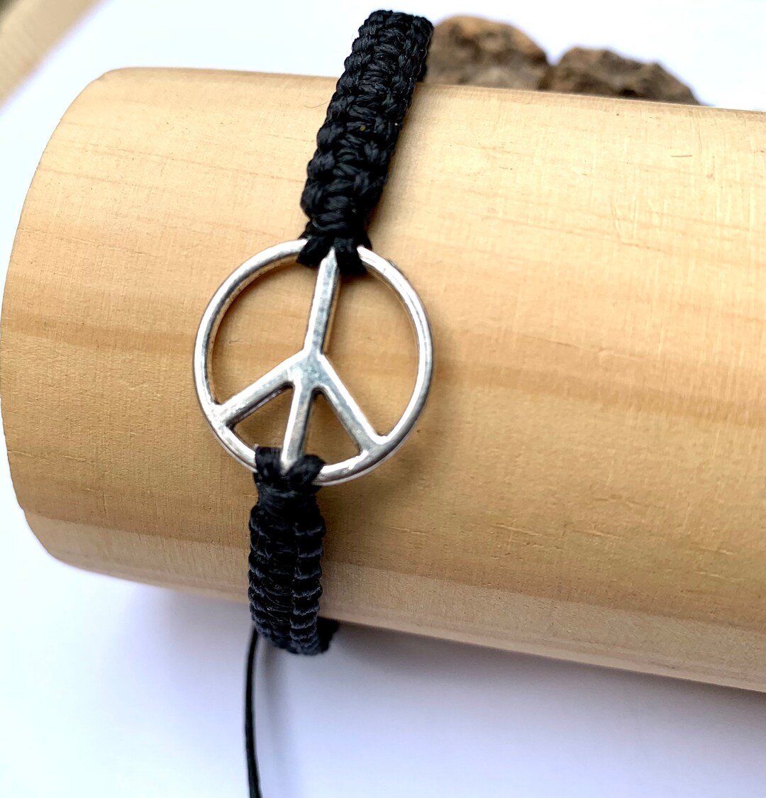 Peace Sign Symbol-peace Sign Bracelet-black Bracelet-mens Bracelet ...